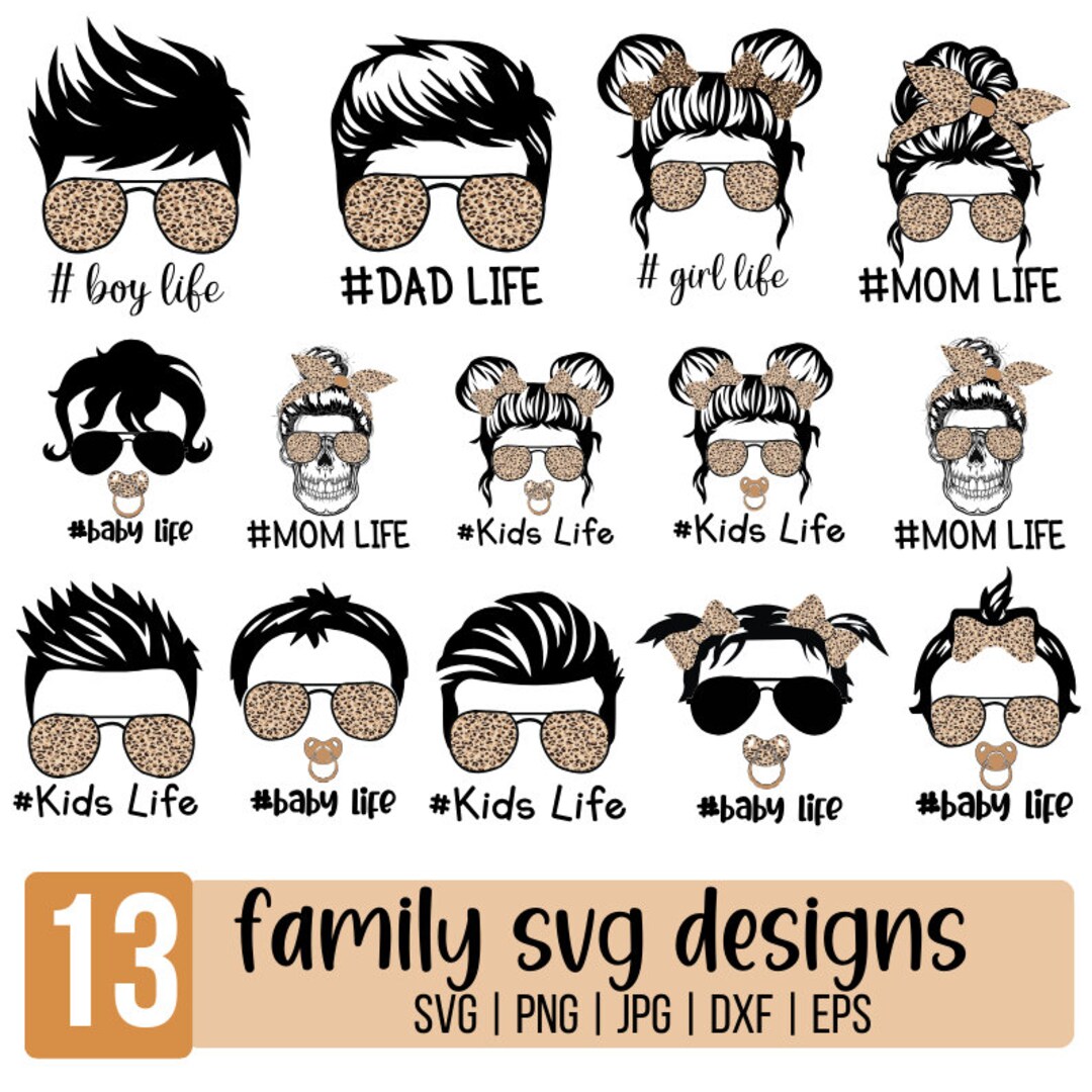 Family SVG Bundle, Afro Fam Life SVG PNG, Mom Life Svg, Messy Bun Hair ...