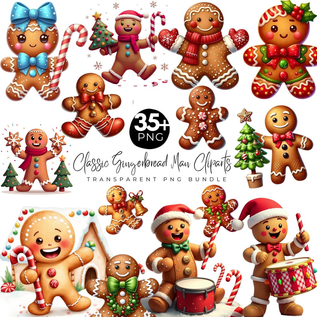 Gingerbread Man Clipart PNG Bundle, Christmas Gingerbread Cookies ...