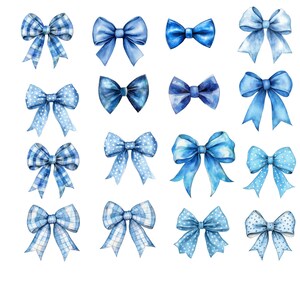 30+ Watercolor Blue Bows Clipart PNG Bundle, Coquette Bow Clipart, Cute ...