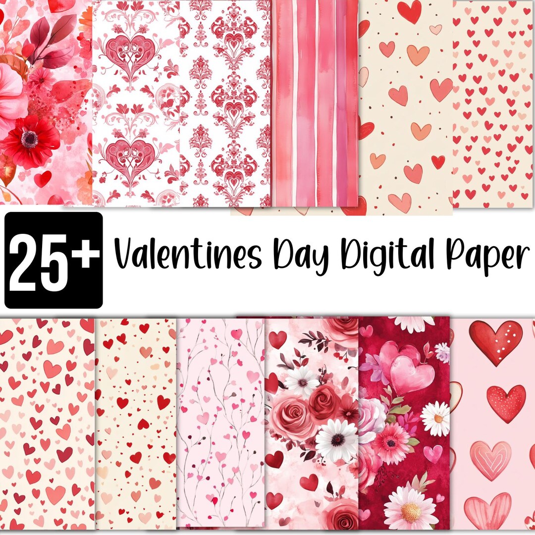 25+ Valentine's Day Digital Paper Bundle, Love Background Patterns ...