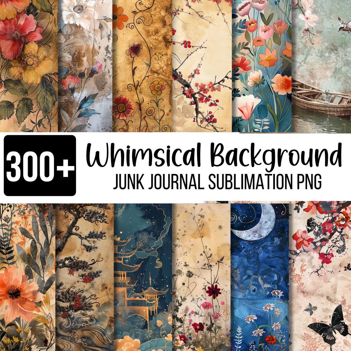 300+ Whimsical & Floral Backgrounds Bundle, Watercolor Whimsy ...