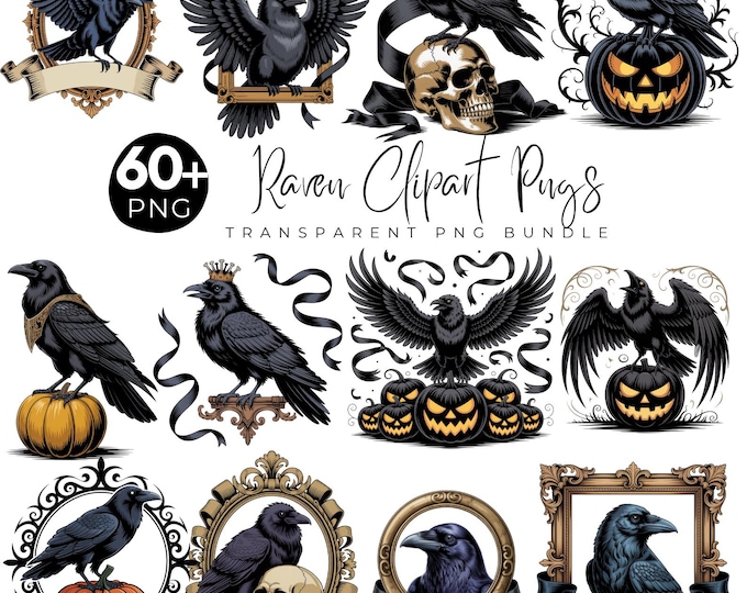 Raven Halloween Clipart Png Bundle, Gothic Raven Png, Halloween Party ...