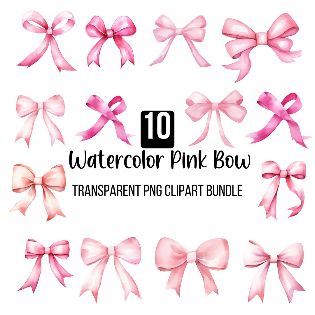 Watercolor Pastel Pink Bows Clipart PNG, Pink Watercolor Bows Bundle ...