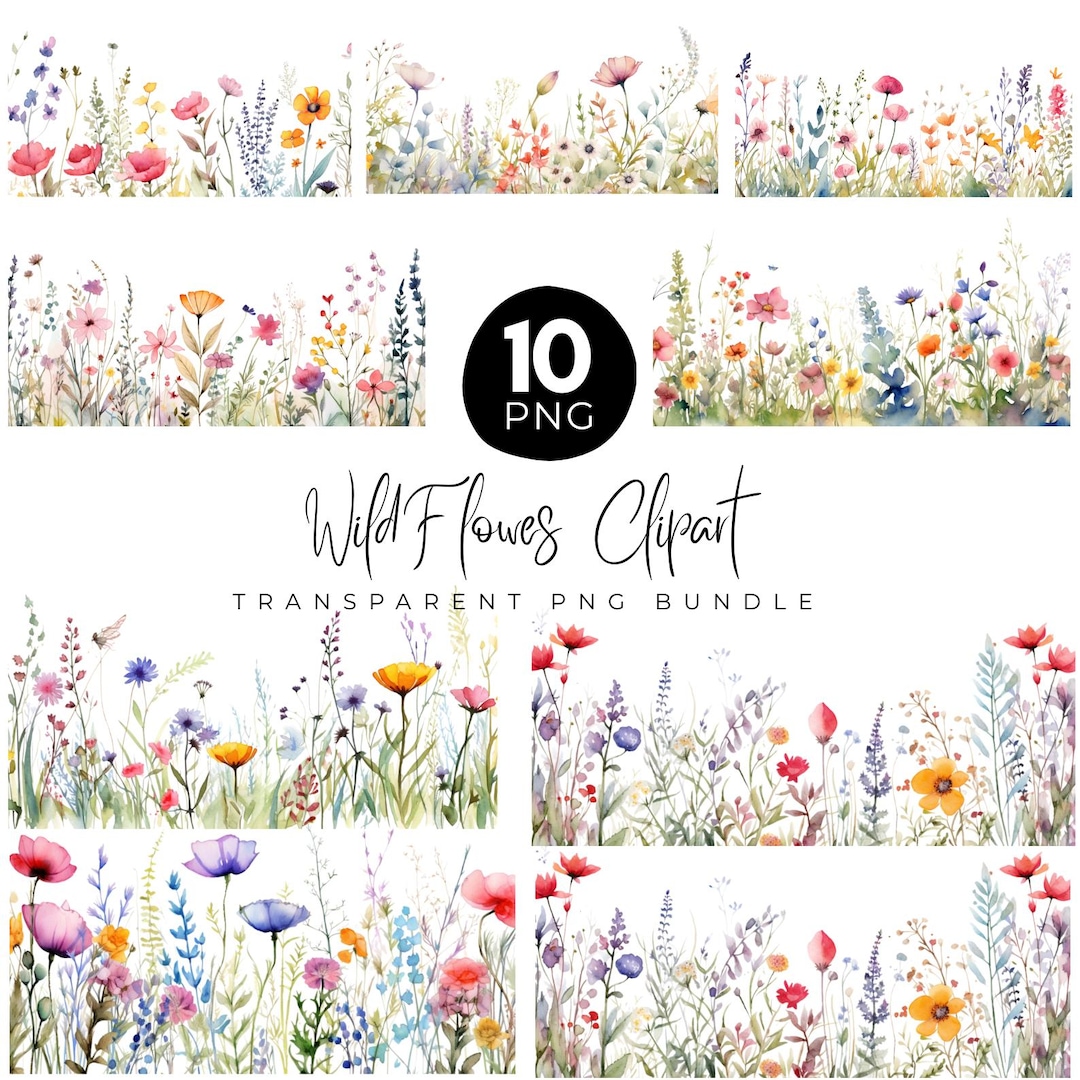 Wildflower Field Border Clipart Png, Watercolor Pastel Wildflowers ...