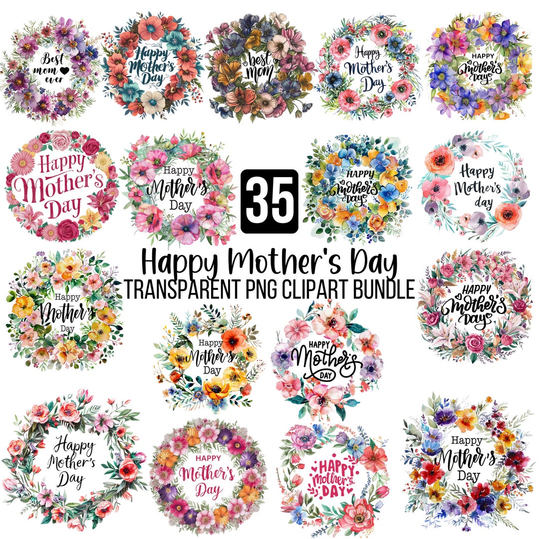 Mothers Day Wreath Design Png Bundle, Happy Mothers Day, Floral ...