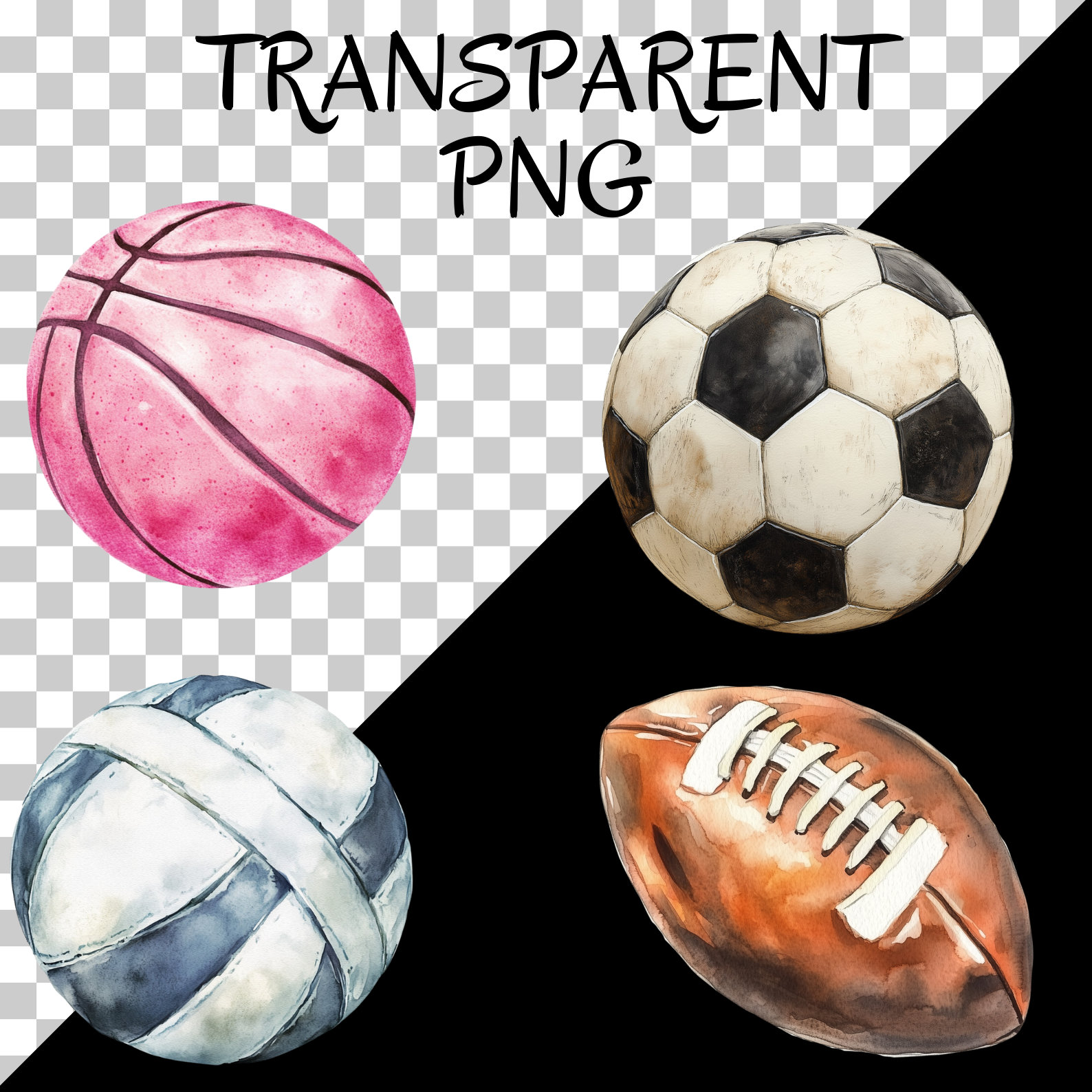 09 Sports Ball PNG Bundle, American Football Ball, Basketball Png ...