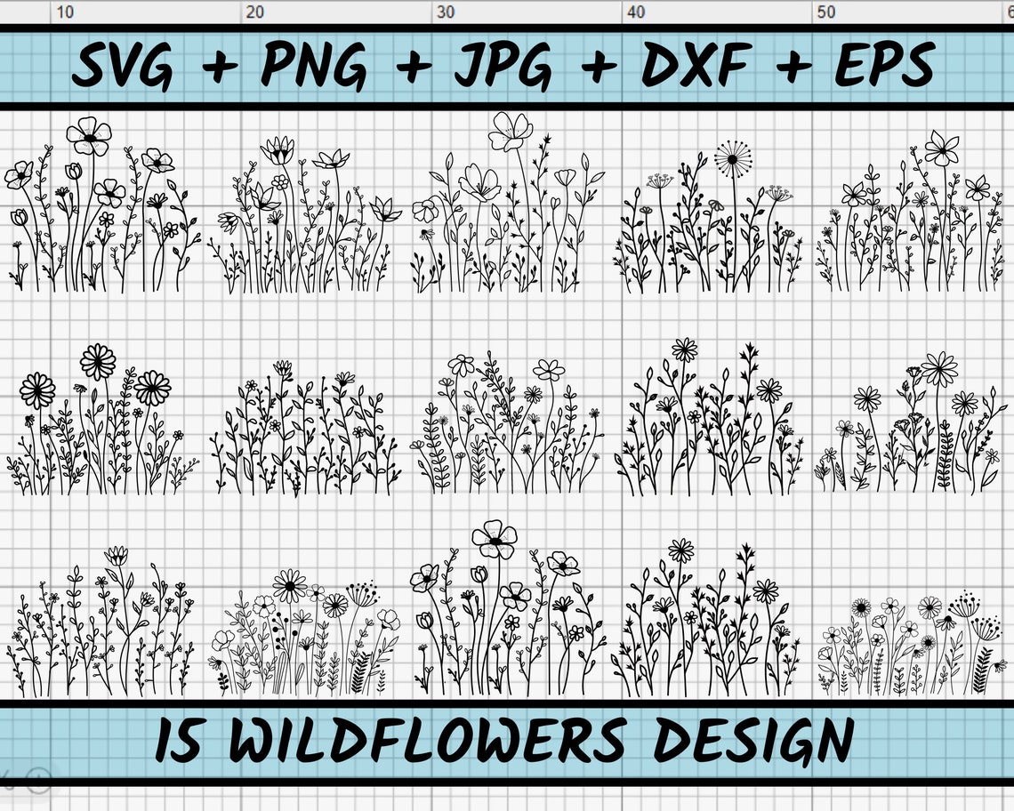Wildflowers Svg Bundle Hand Drawn Wildflowers Png Bundle - Etsy