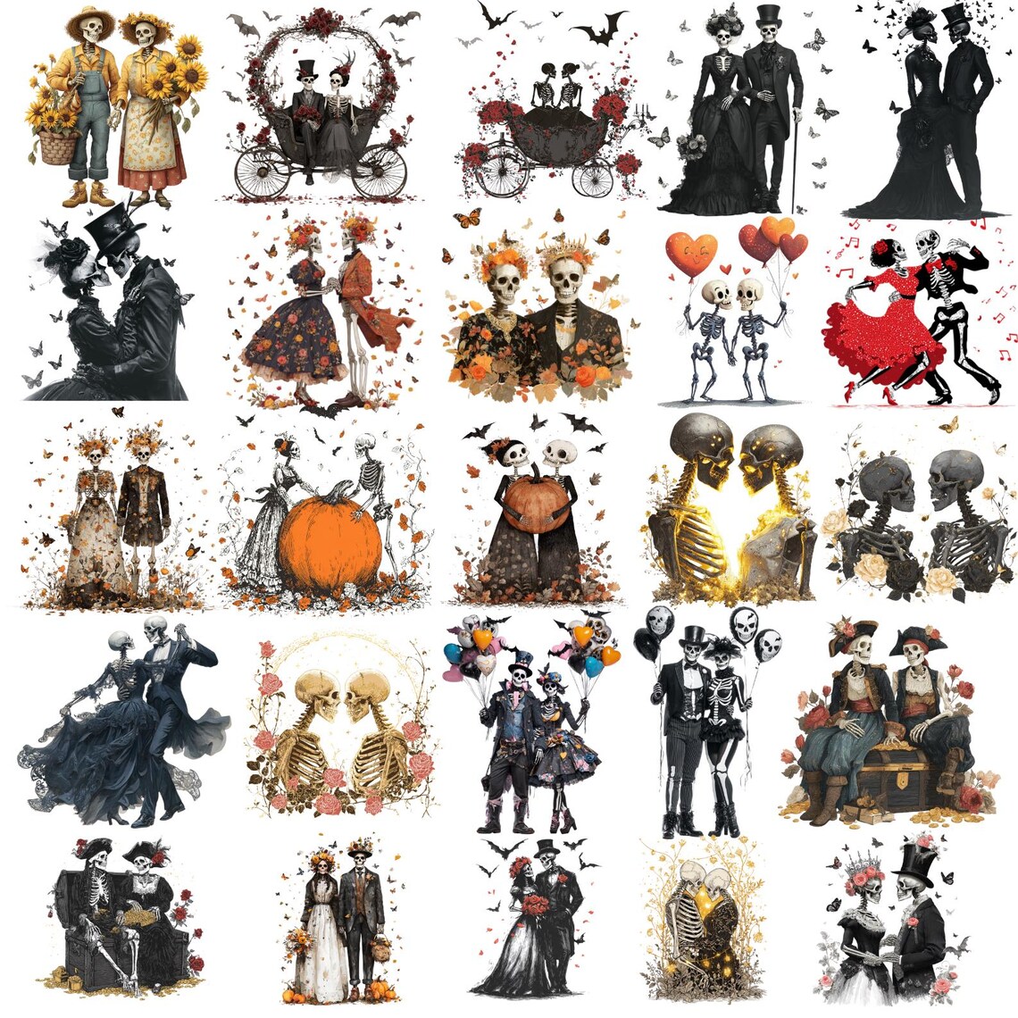 Skeleton Couple Png Clipart Bundle, Halloween Clipart Images, Gothic ...