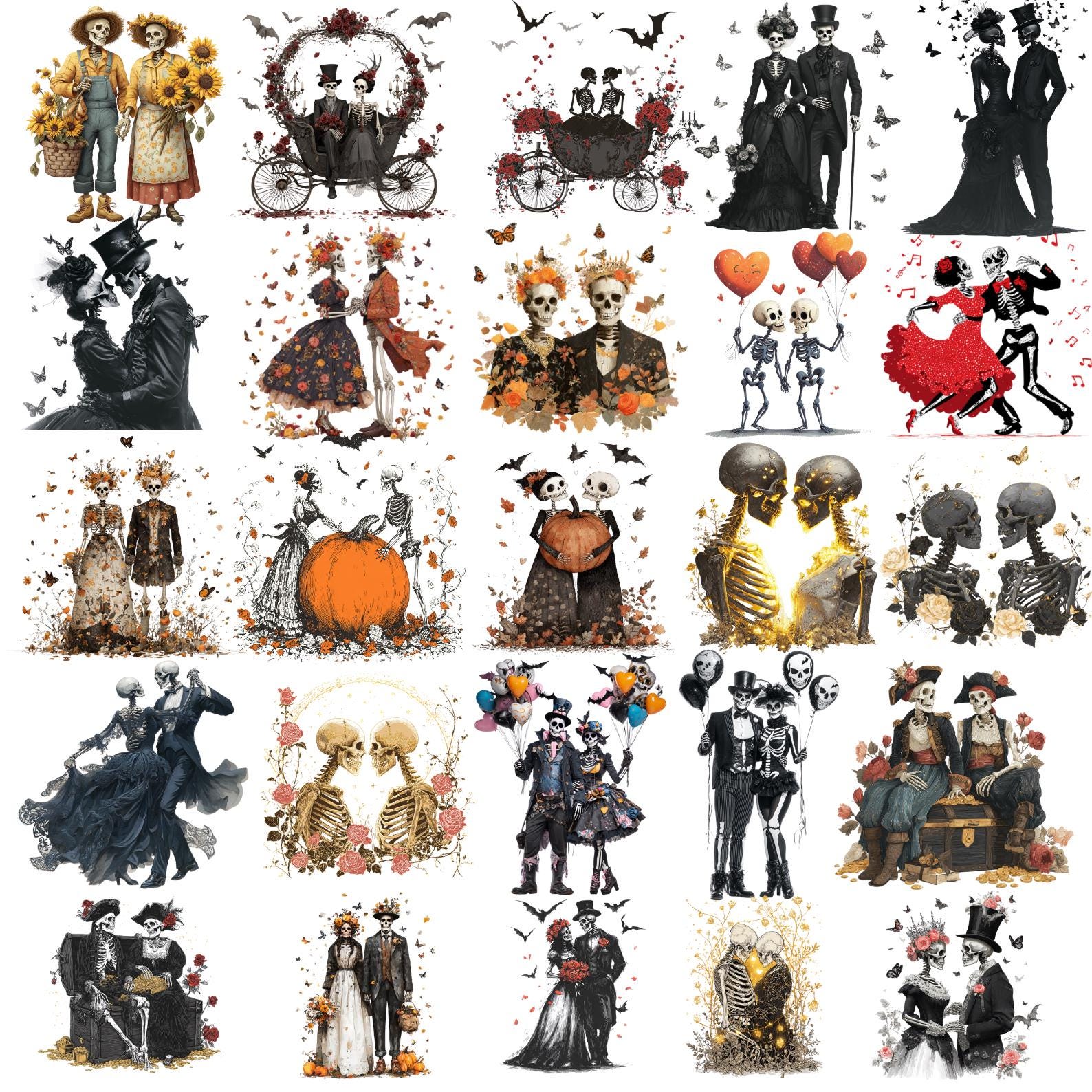 Skeleton Couple Png Clipart Bundle, Halloween Clipart Images, Gothic ...