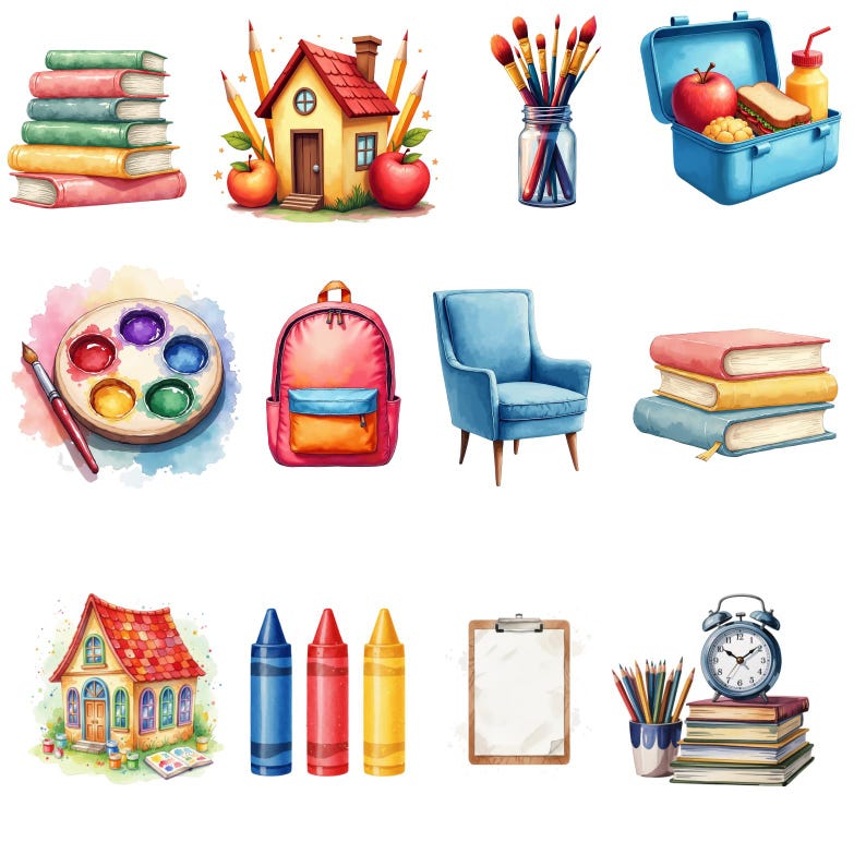 School Supplies Clipart Bundle, Teacher and Student Clipart PNG ...