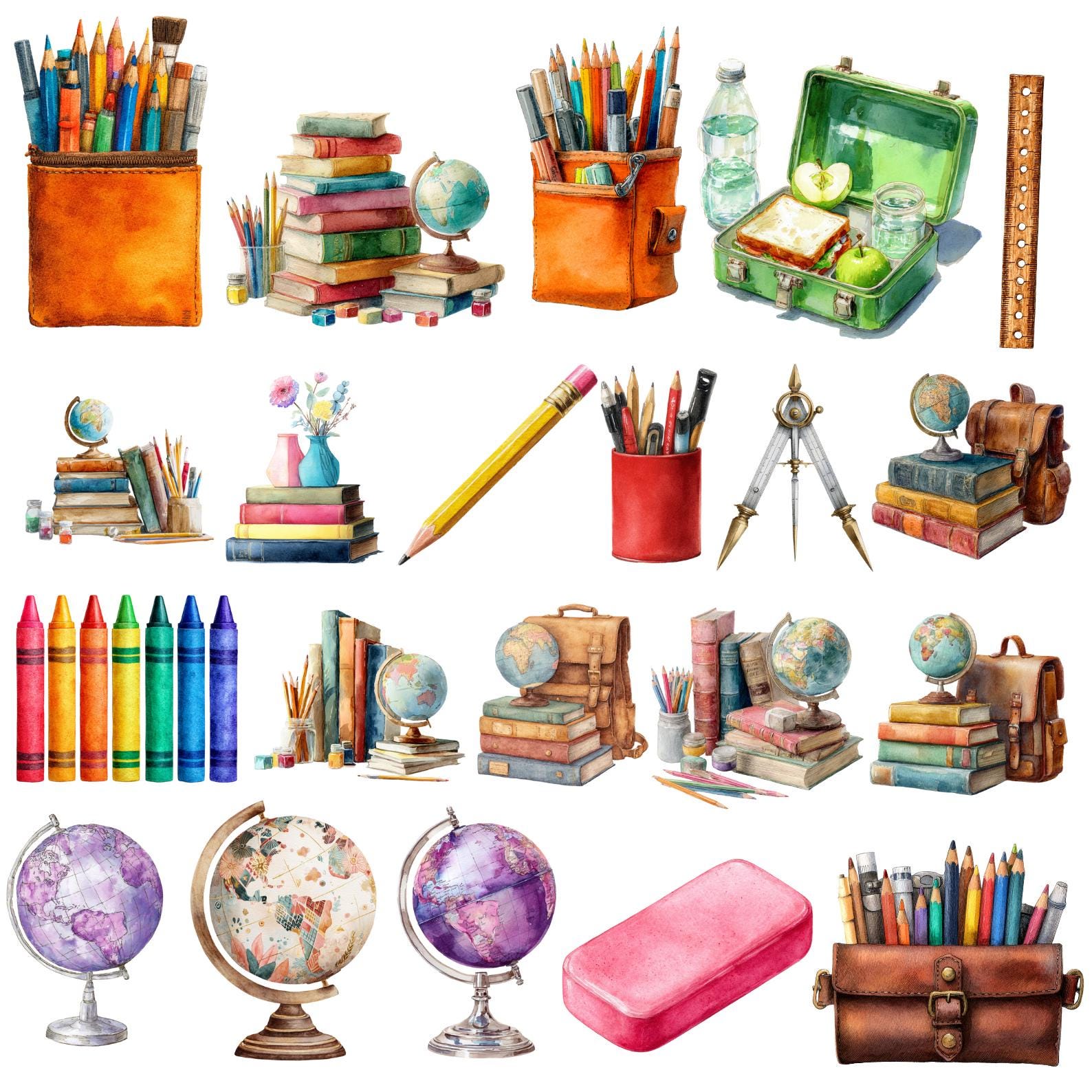 63 School Supplies Clipart, Back to School PNG Bundle , Notebook , Pen ...