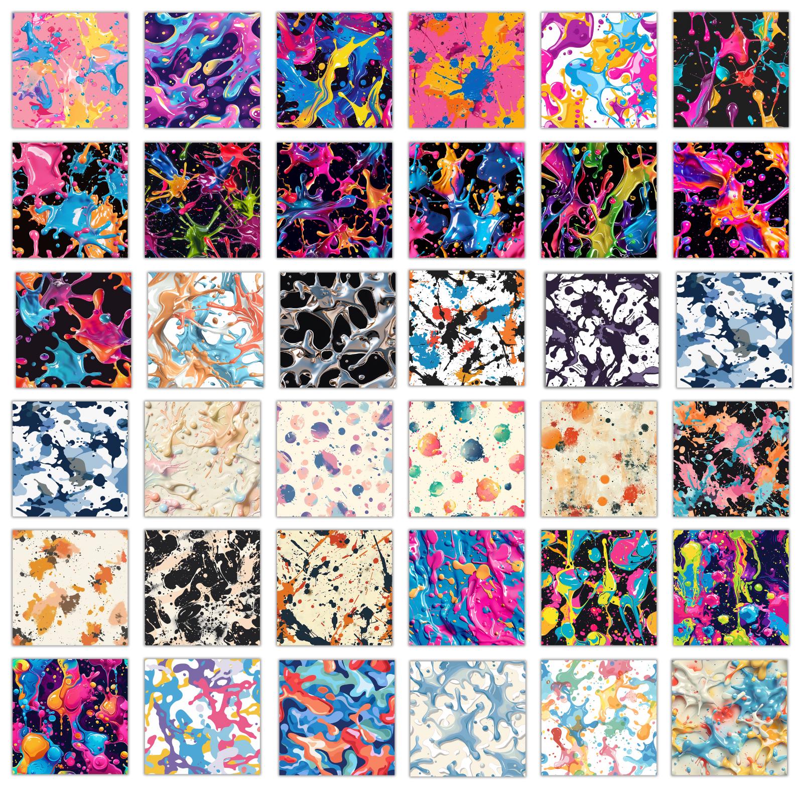 525 Color Splash Digital Paper, Ink Splash PNG Bundle, 12x12 Paint ...