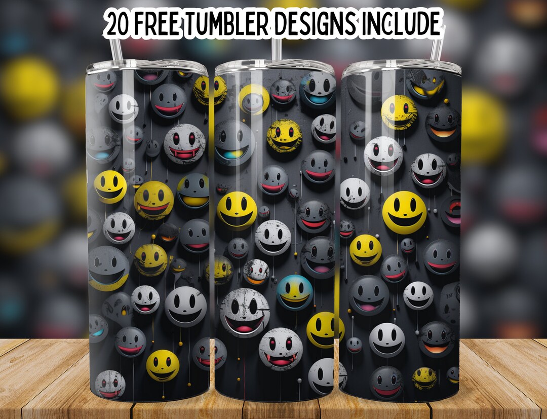 Smiley Face Tumbler Wrap, Smile Emoji 20oz Skinny Tumbler Png ...