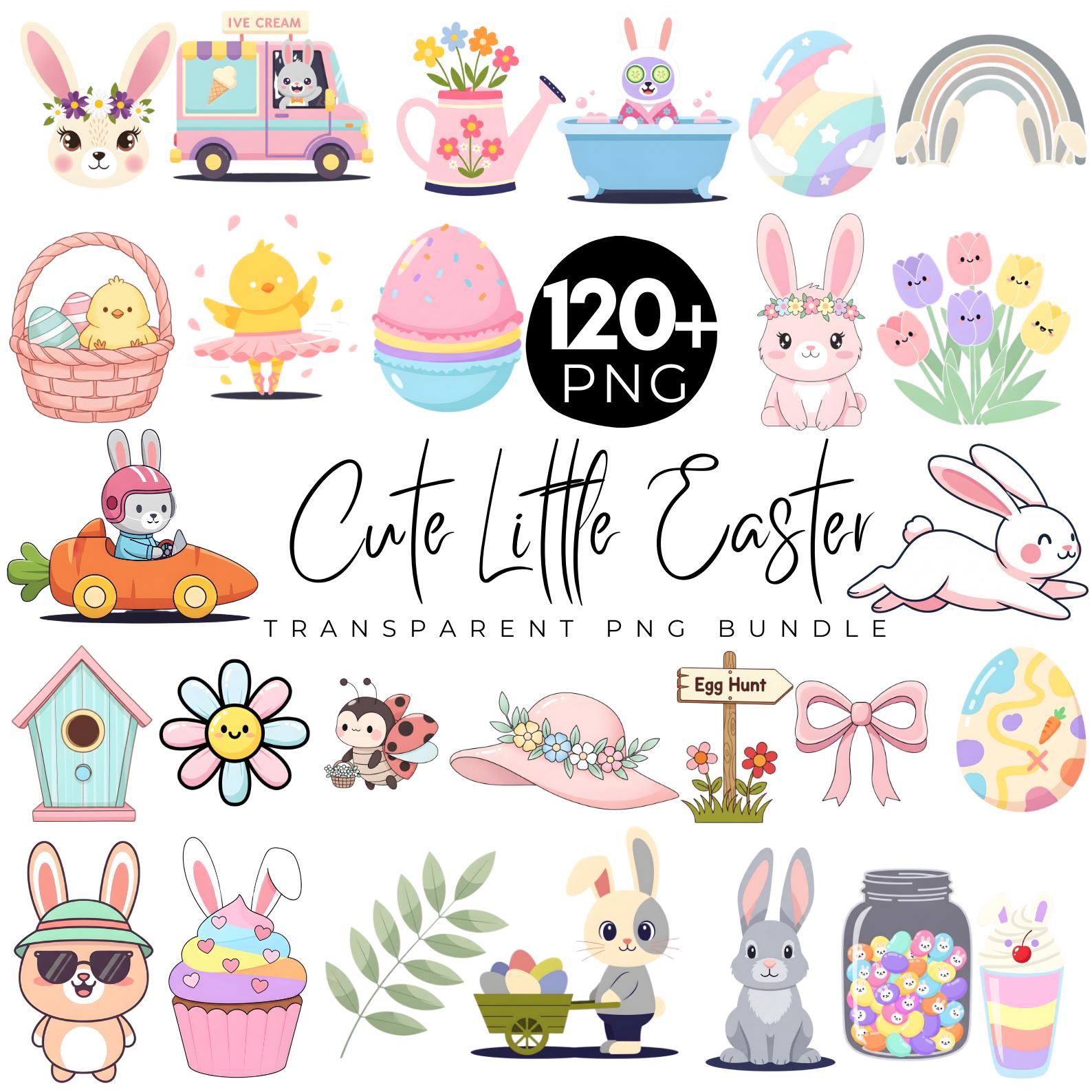 120+ Cute Little Easter Clipart Bundle, Spring Flowers Png, Bunnies ...