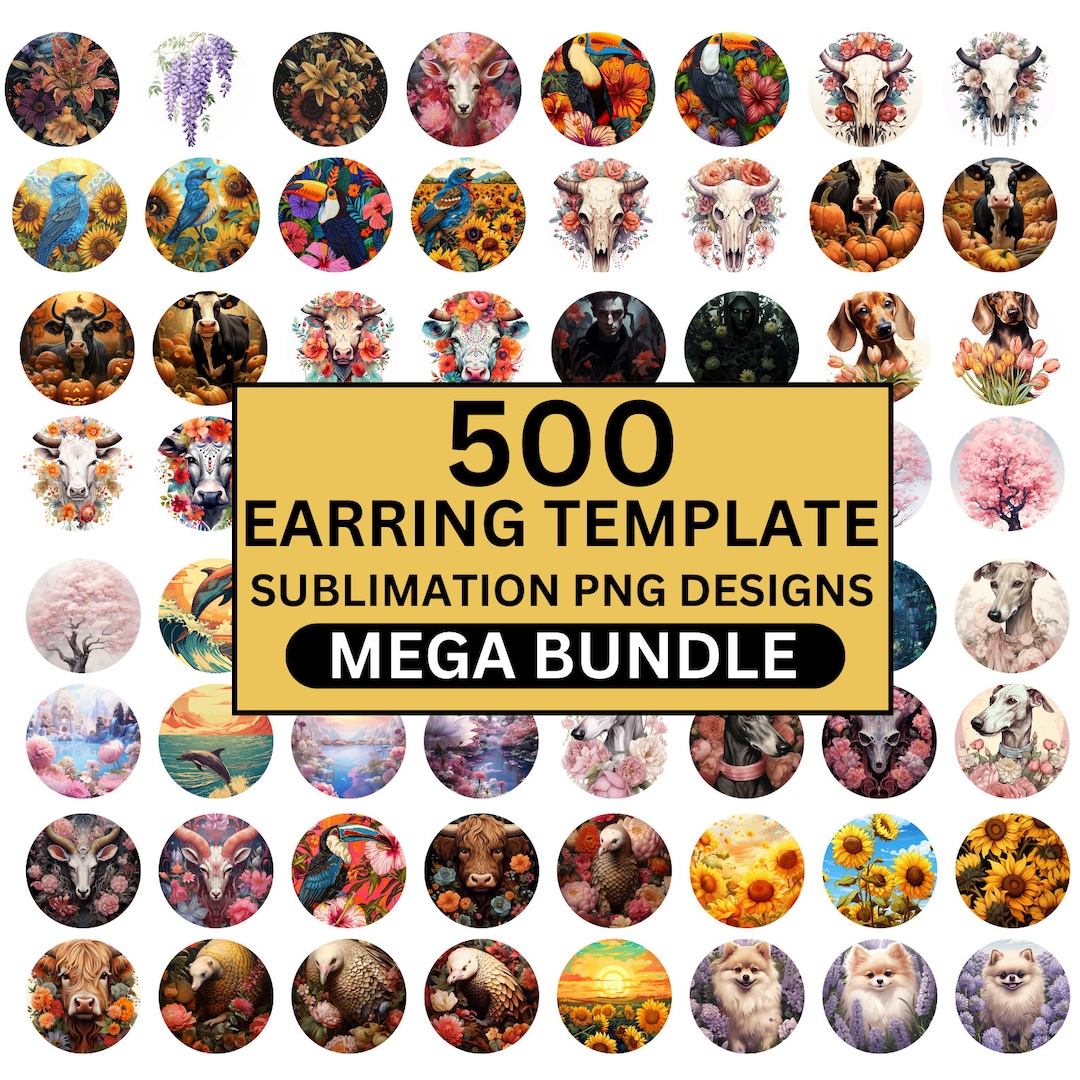 500 Round Earring Sublimation Bundle, Circle Earring Png, Round Flowers ...