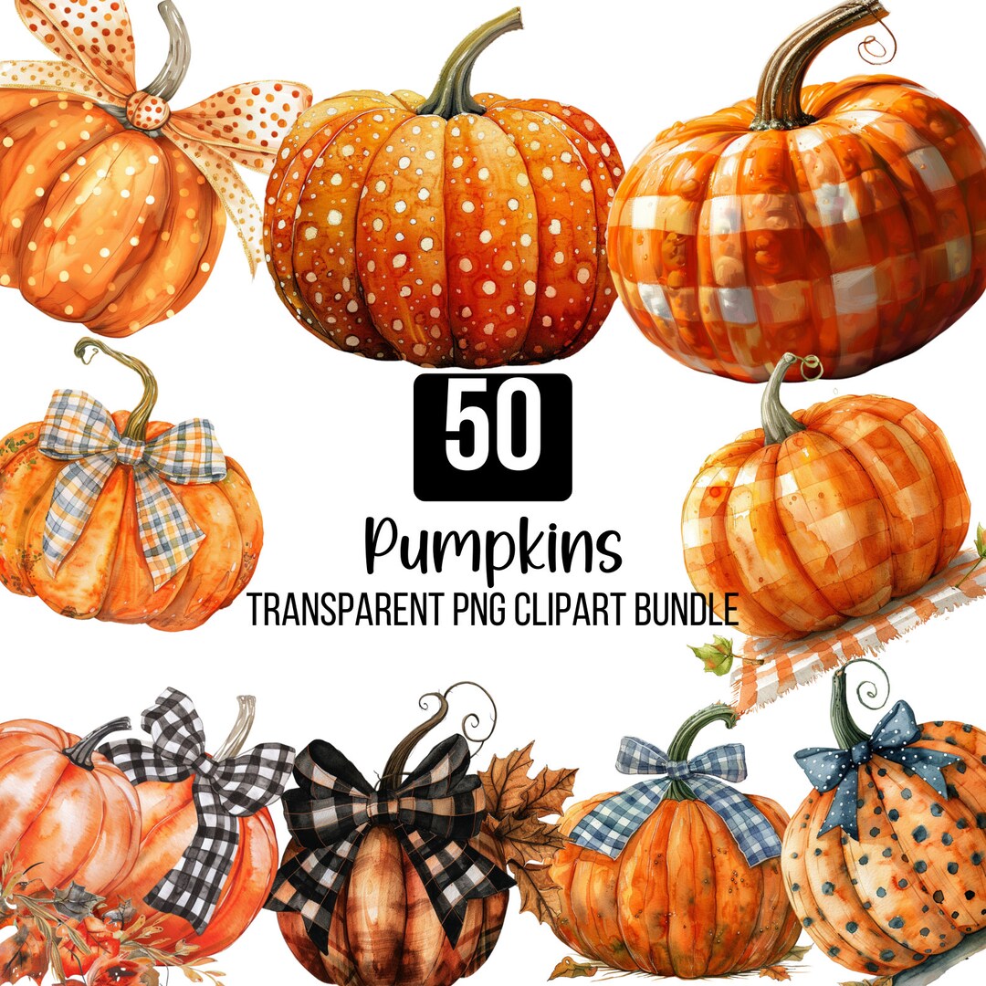 50 Fall Pumpkins Clipart PNG Bundle, Autumn Watercolor Png, Halloween ...