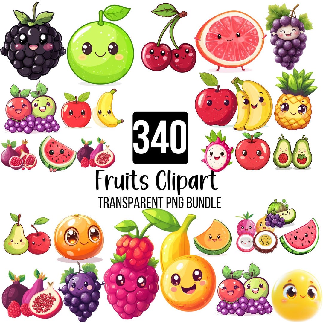 340 Fruits PNG Clipart Bundle, Fruit Clipart Set, Banana, Apple ...