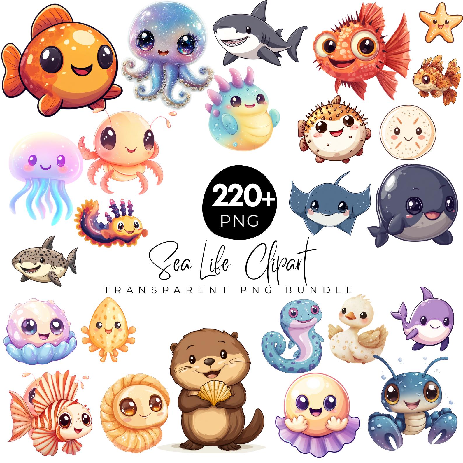 220+ Sea Life Clipart Bundle, Underwater Clipart, Transparent PNG ...
