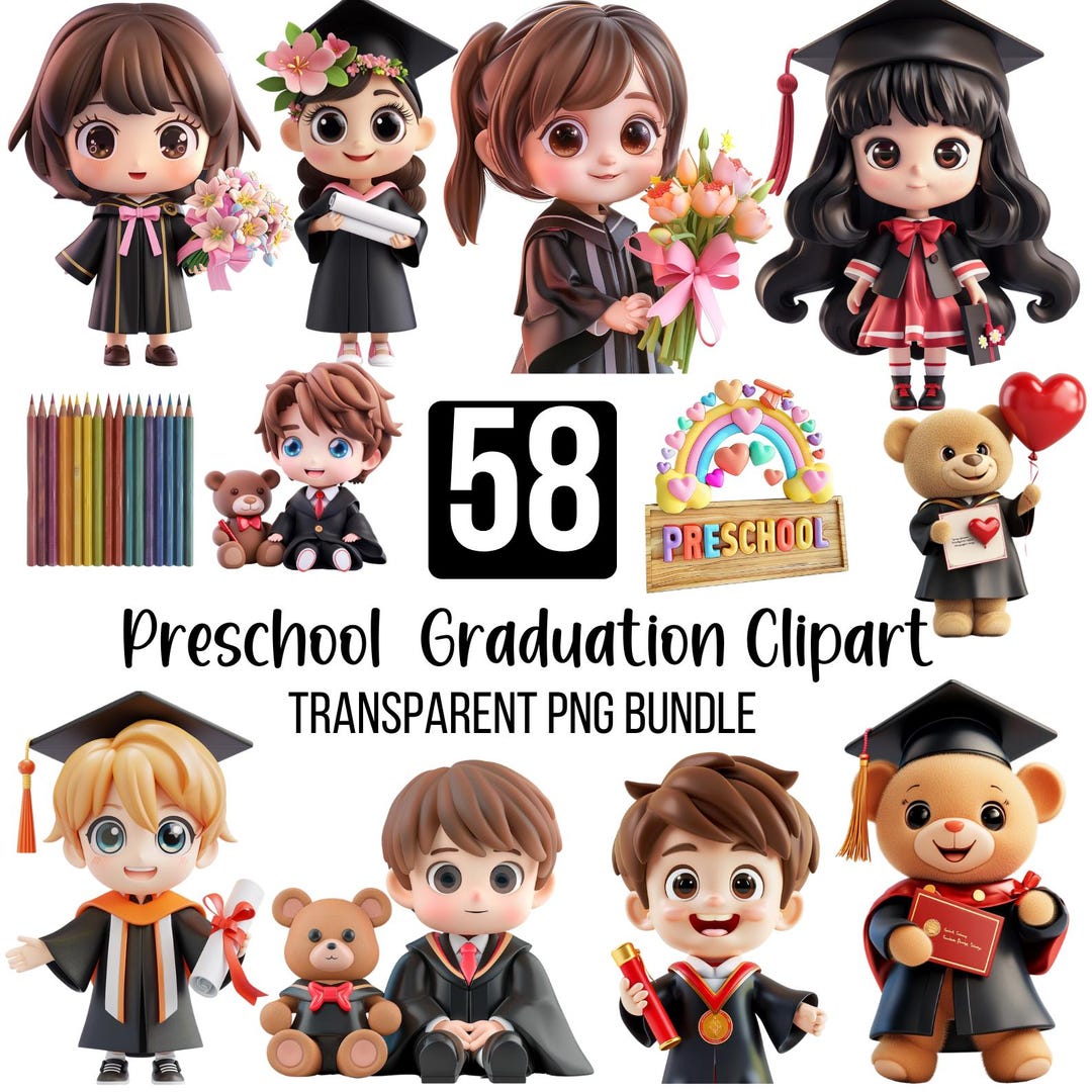 58 Preschool Graduation PNG Clipart Bundle, Cute Chibi Boy, Girl ...