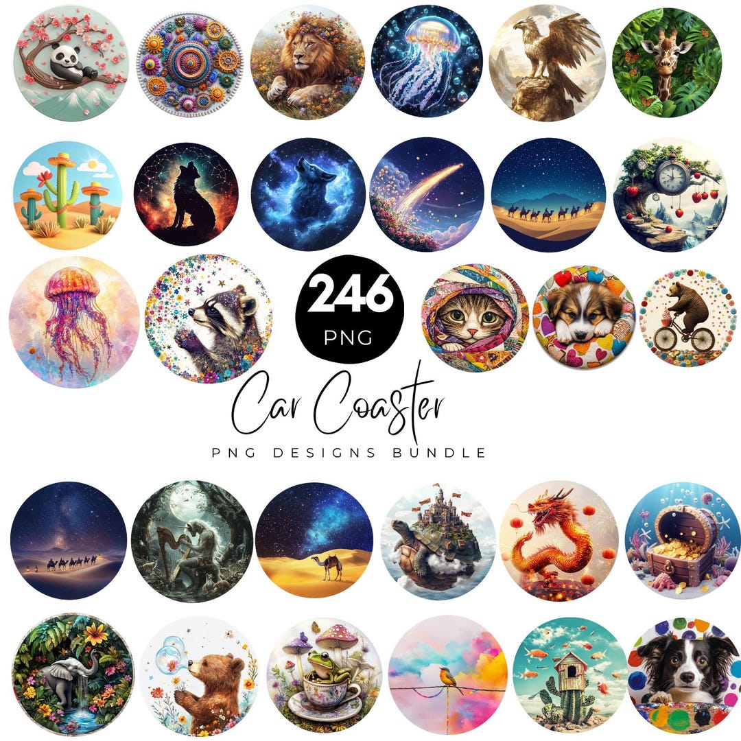 246 Car Coaster PNG Bundle, Floral Car Coaster, Animal Car Coaster ...