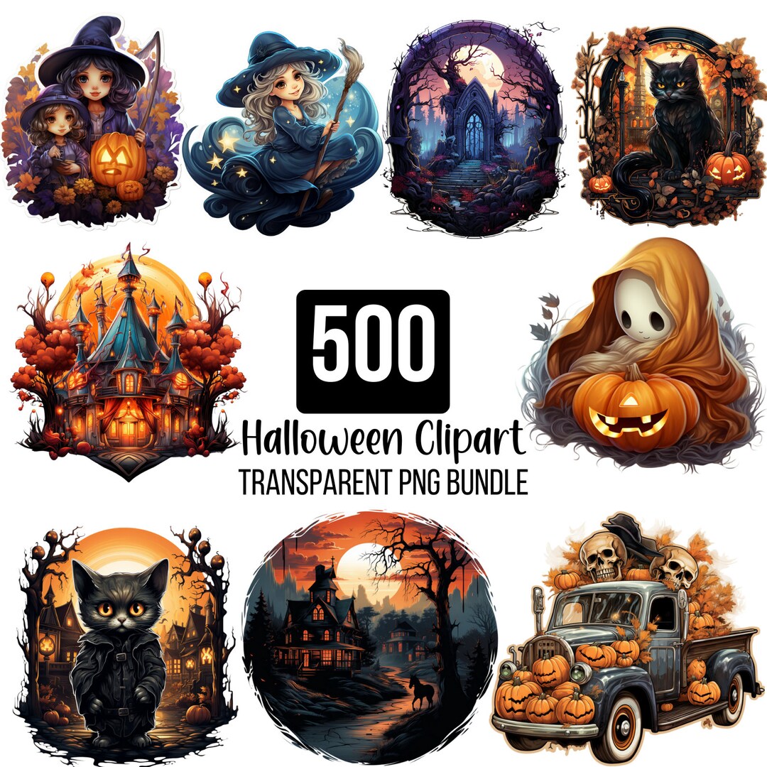 500+ Happy Halloween Clipart Bundle, Watercolor Halloween Pumpkin ...