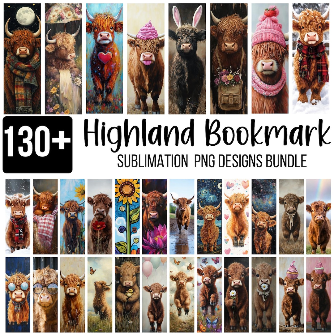 130+ Highland Bookmark PNG Bundle, Cow Bookmarks, Watercolor Highland ...