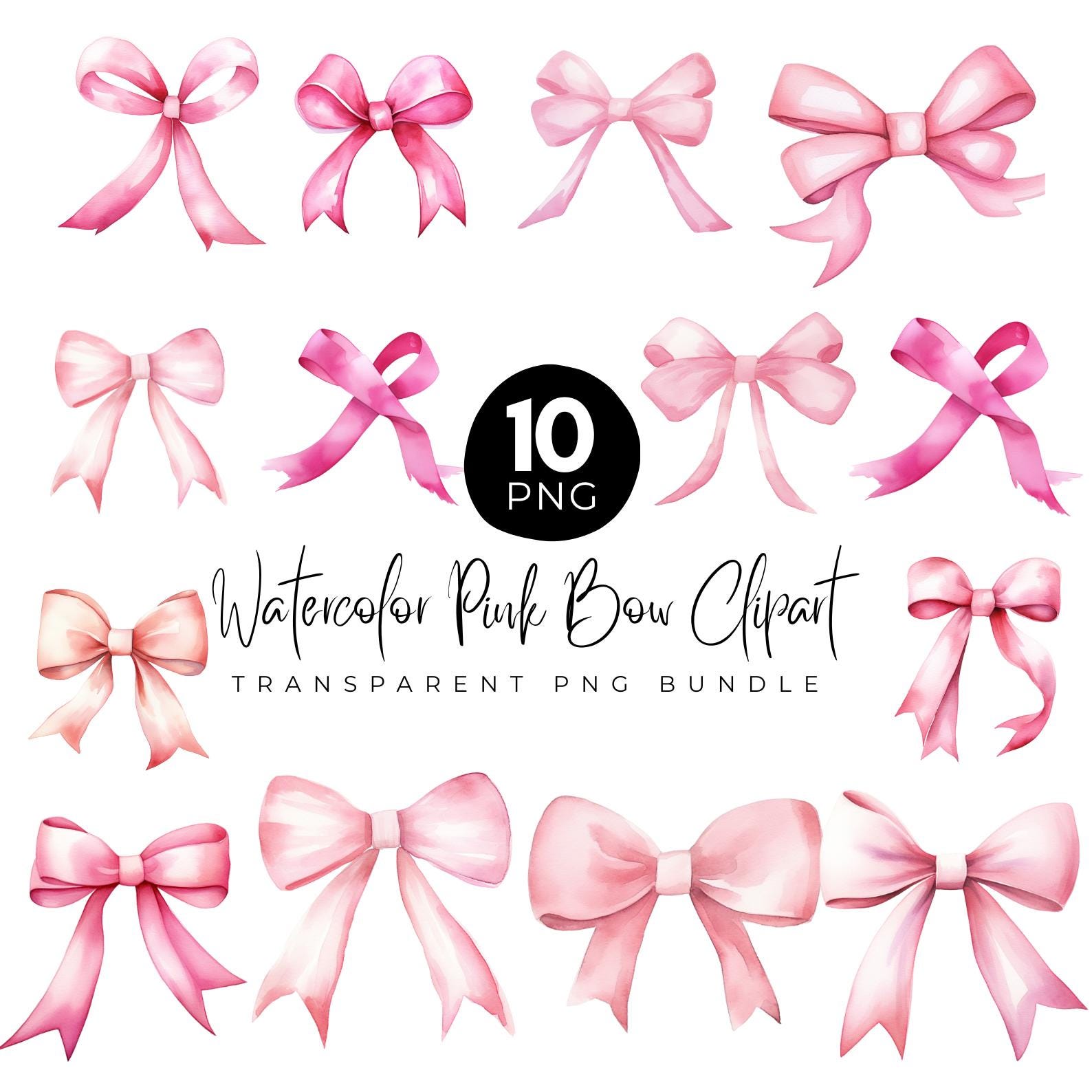 Watercolor Pastel Pink Bows Clipart PNG, Pink Watercolor Bows Bundle ...