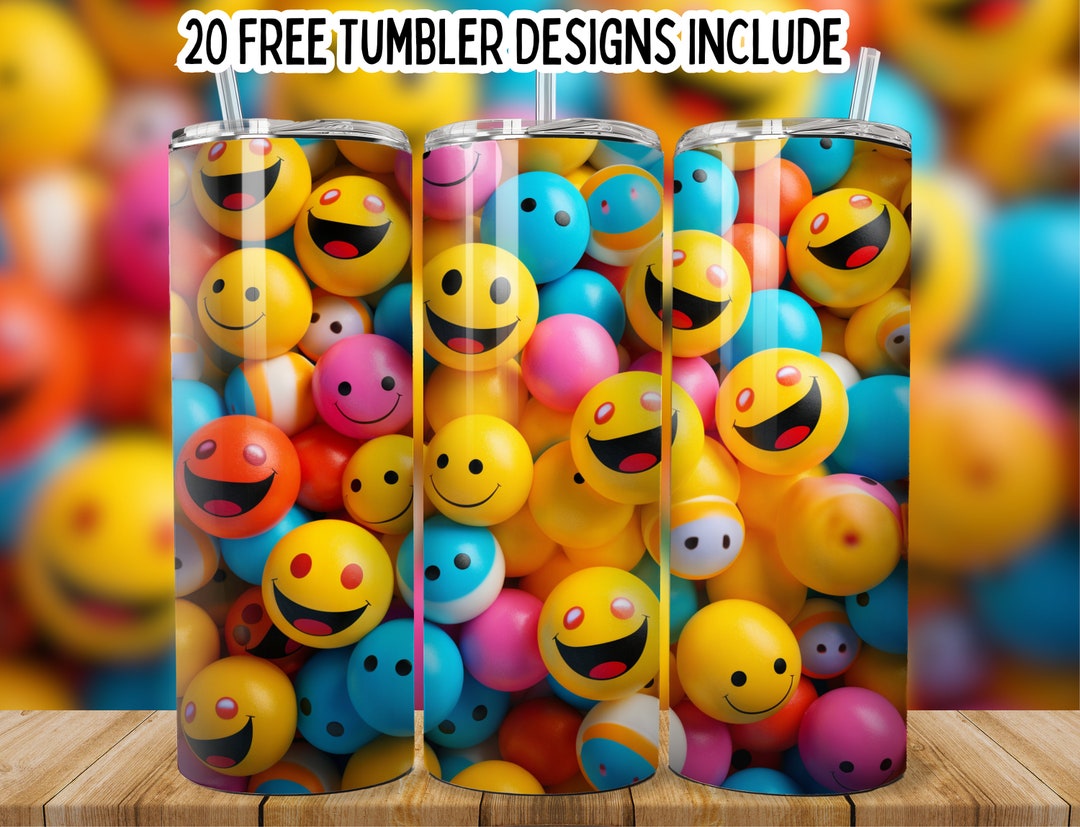 Smiley Face Tumbler Wrap, Smile Emoji 20oz Skinny Tumbler Png ...