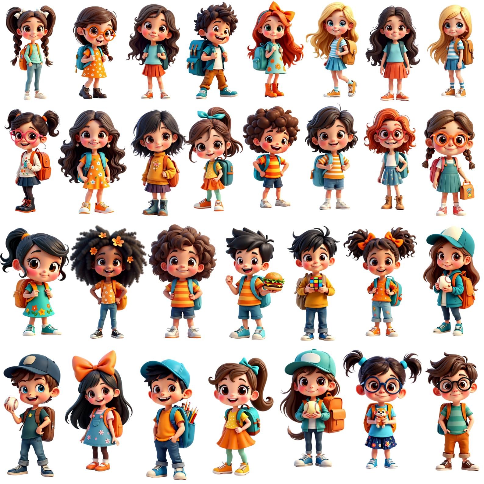 60 Back to School Kids Clipart, Watercolor Student PNG Bundle, School ...