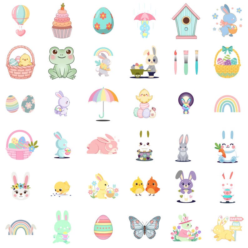 120+ Cute Little Easter Clipart Bundle, Spring Flowers Png, Bunnies ...