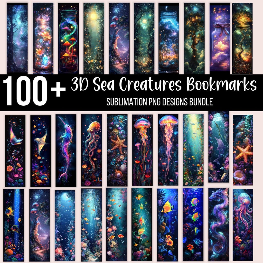100+ 3D Sea Creatures Bookmarks, Ocean Animal PNG, Underwater Bookmark ...