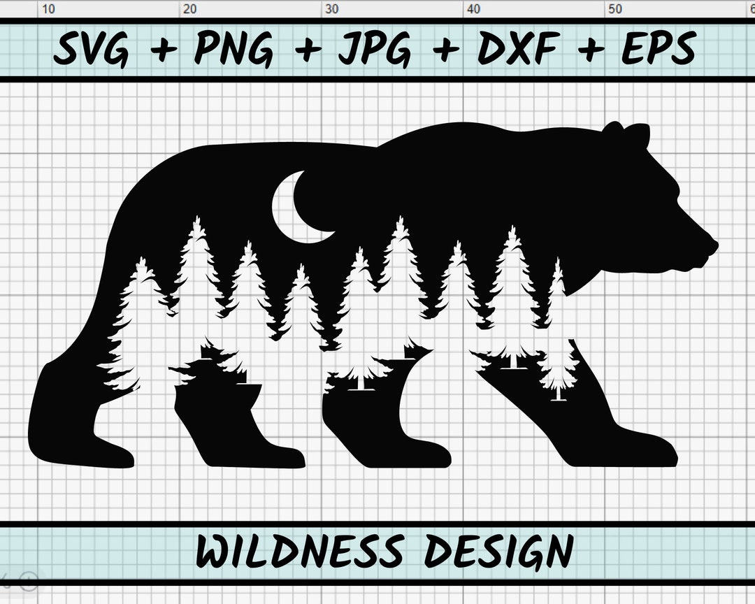 Bear SVG File, Bear Silhouette Svg, Bear Woods Svg, Pine Trees Svg ...