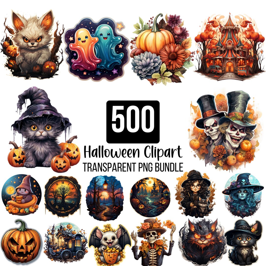 500+ Halloween Clipart Bundle, Witch, Ghost, Halloween Cat, Spider ...