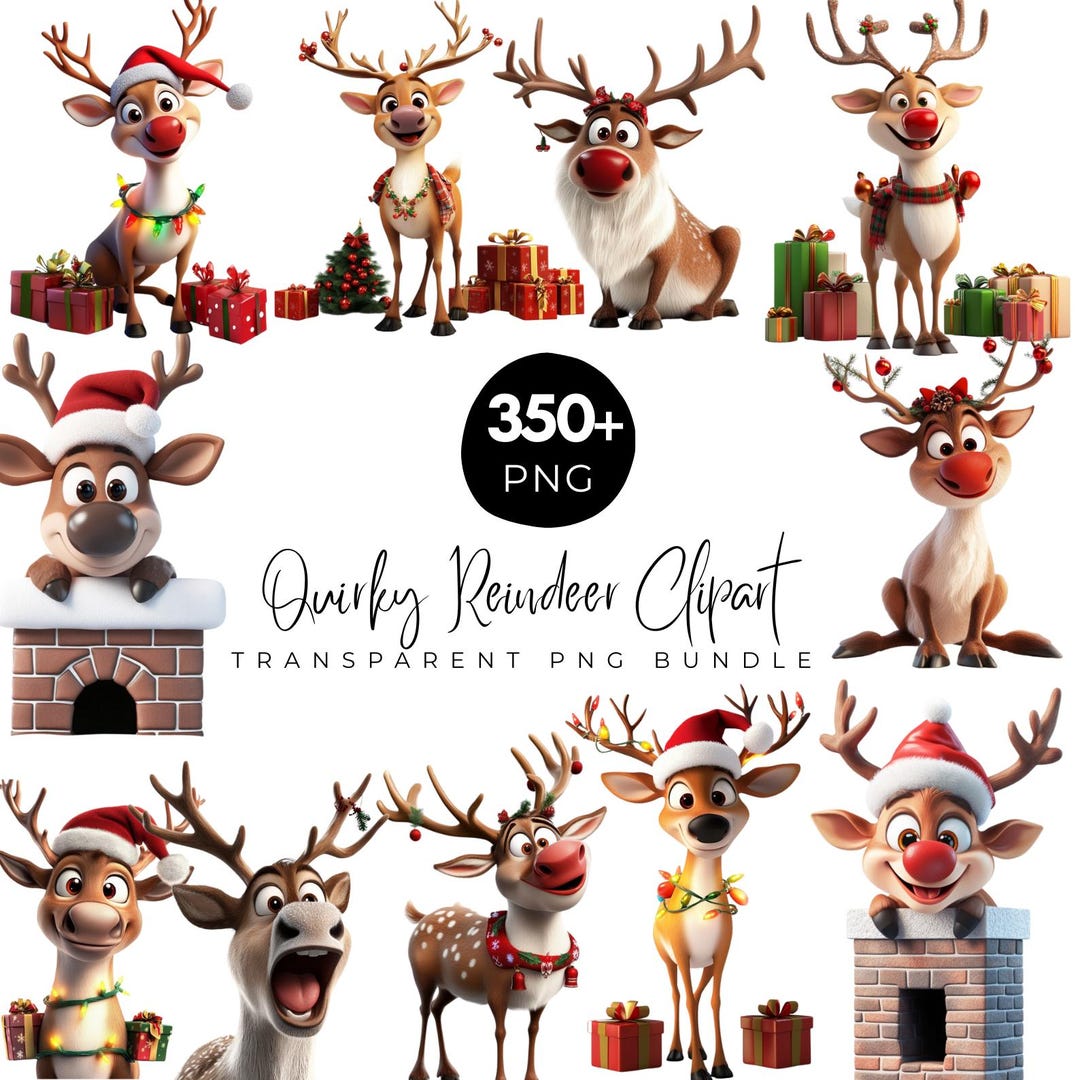 350+ Quirky Reindeer Clipart Bundle, Christmas Reindeer PNG, Funny ...