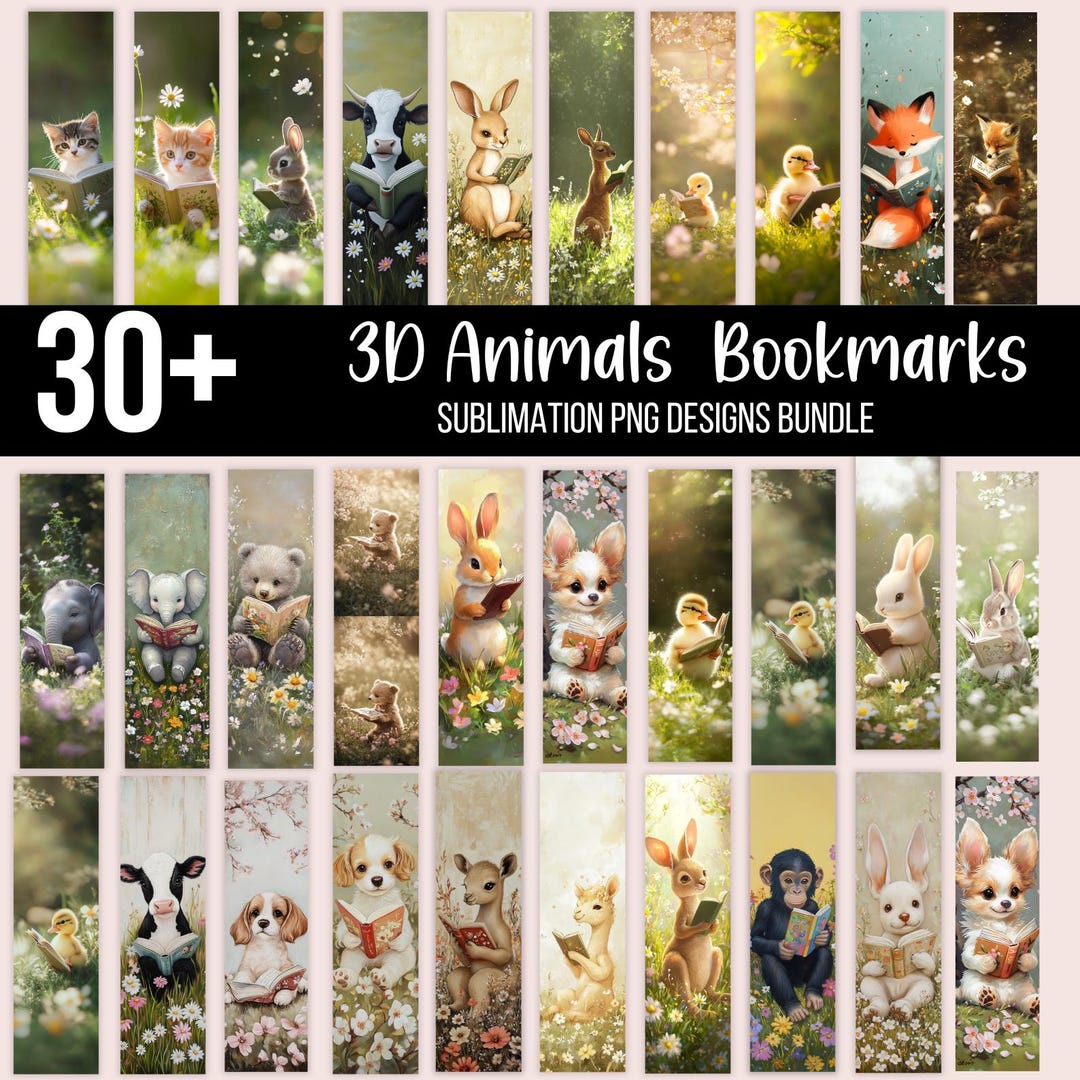30 3D Animals Bookmarks PNG Bundle, Cute Woodland Animal Designs, Bunny ...