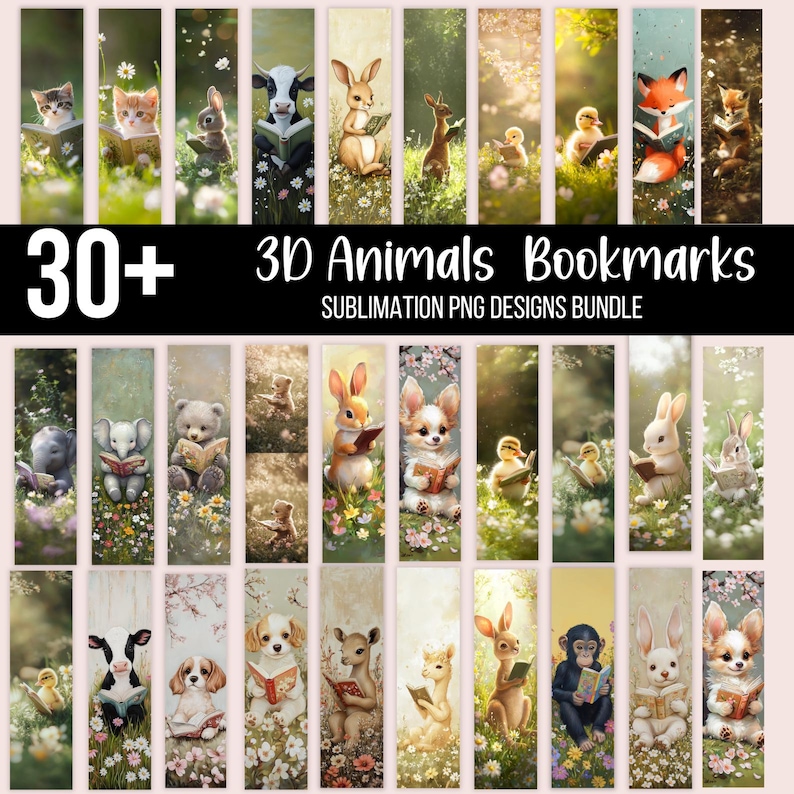 30 3D Animals Bookmarks PNG Bundle, Cute Woodland Animal Designs, Bunny ...
