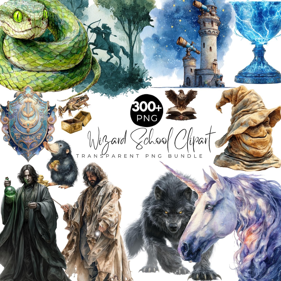 300+ Wizard School Clipart Bundle, Halloween Clipart, Watercolor Witch ...