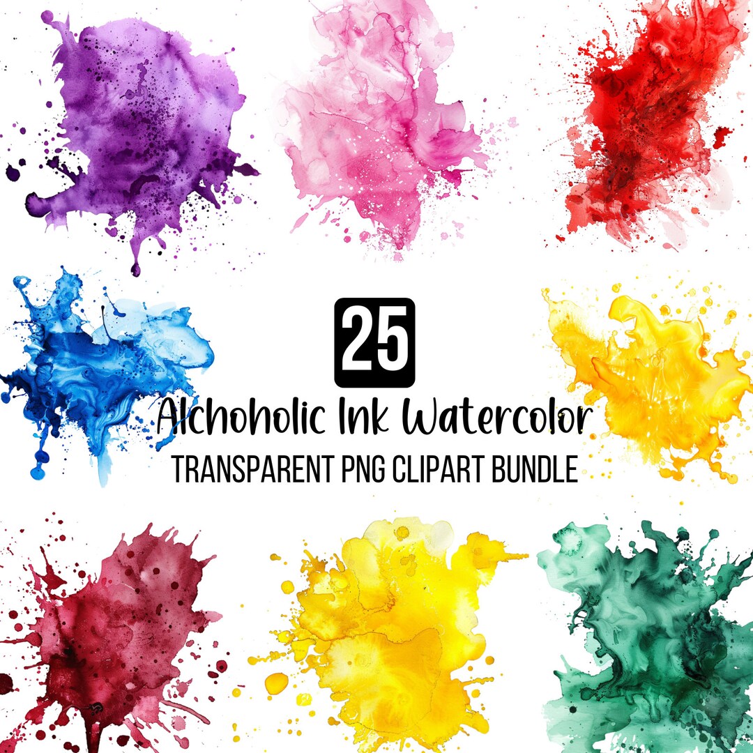 25 Watercolor Splash Clipart Png Bundle, Alcohol Ink Clipart, Paint ...