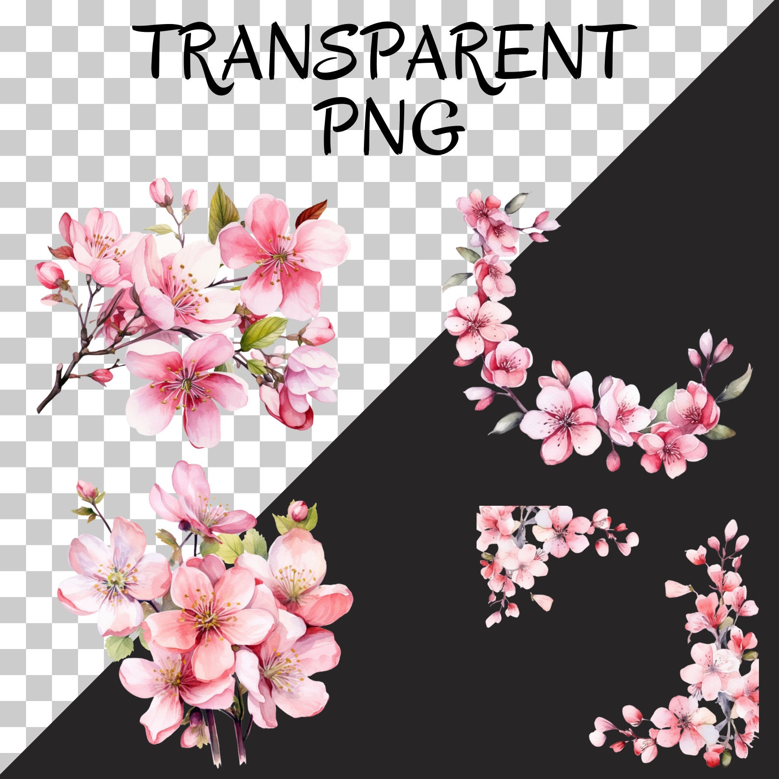 10 Watercolor Cherry Blossom Clipart, Cherry Blossom Flower, Pink ...