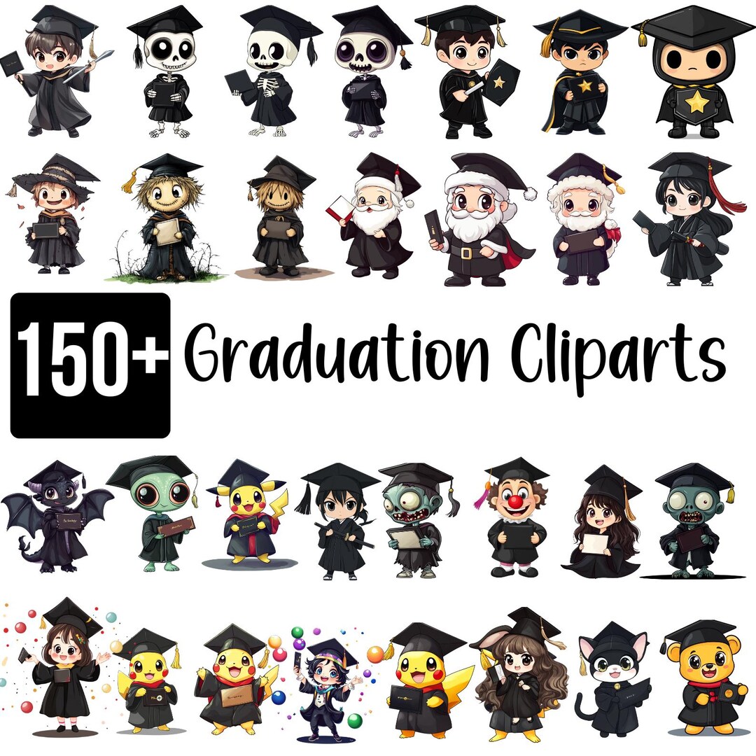 150+ Graduation Clipart Bundle, Cute Cartoon Graduate Characters, Funny ...