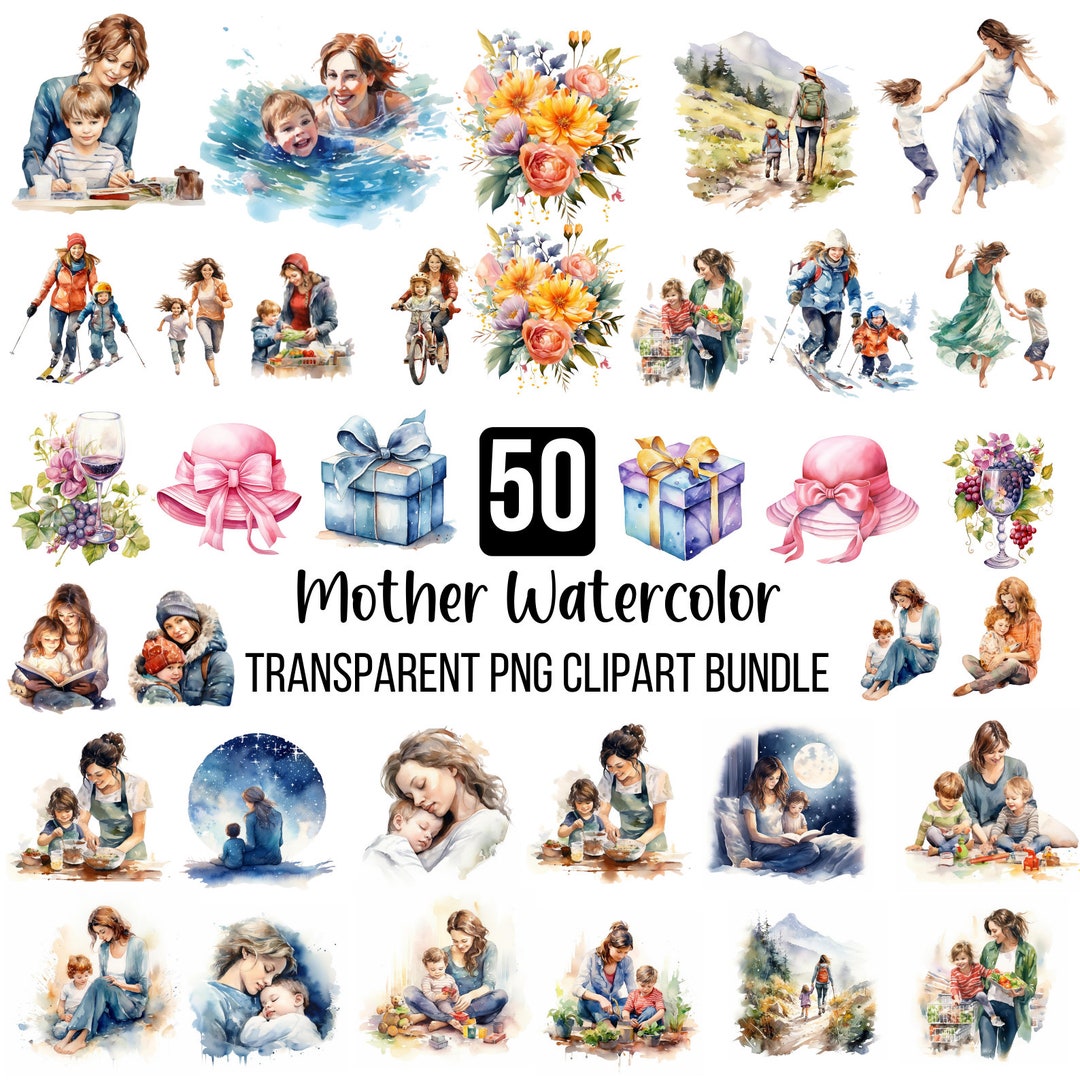Mothers Watercolor Clipart Bundle, Cute Mother's Day Clipart Png, Mom ...