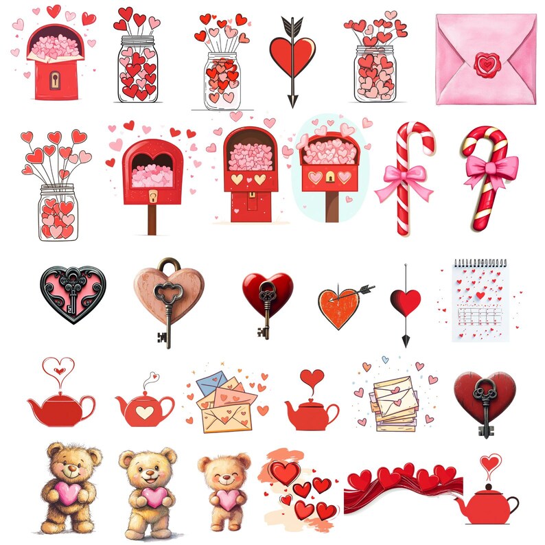 150+ Valentines Day Clipart Bundle, Valentines Bear Clipart, Valentine ...