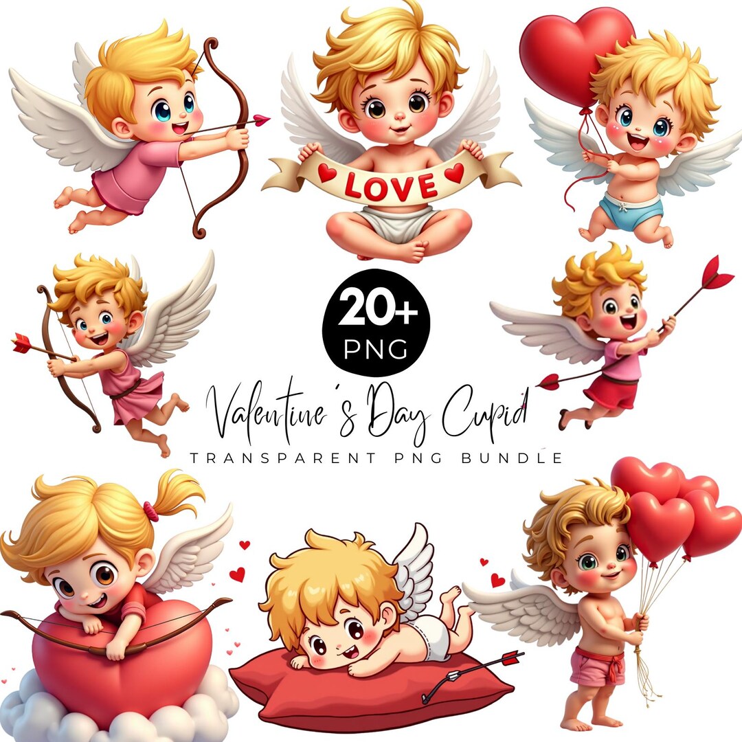 Valentine’s Day Cupid Clipart Bundle, Aesthetic Cupid, Cuteness Clipart ...