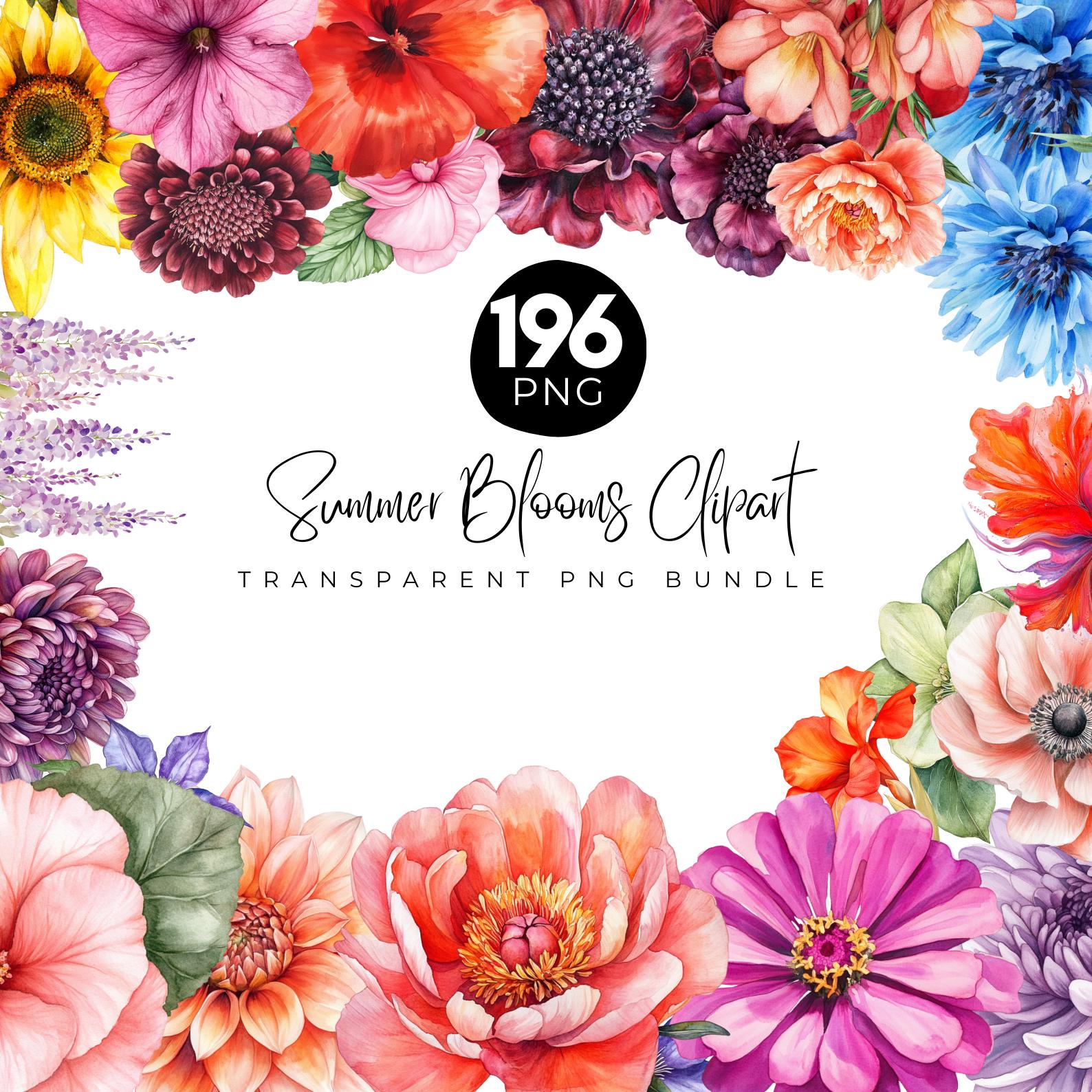 196 Summer Blooms Clipart Bundle, Watercolor Summer Flowers Png, Wild ...