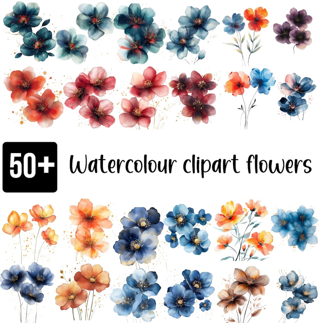 50+ Watercolor Flower Clipart Bundle, Floral PNG Set, Wildflower ...