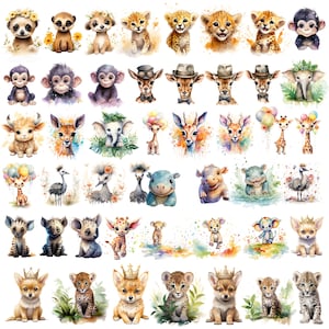 500 Watercolor Safari Baby Animals Clipart, Safari Animals PNG, Safari ...