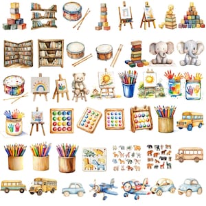 350+ Cute Kindergarten Watercolor Clipart, School Elements PNG ...