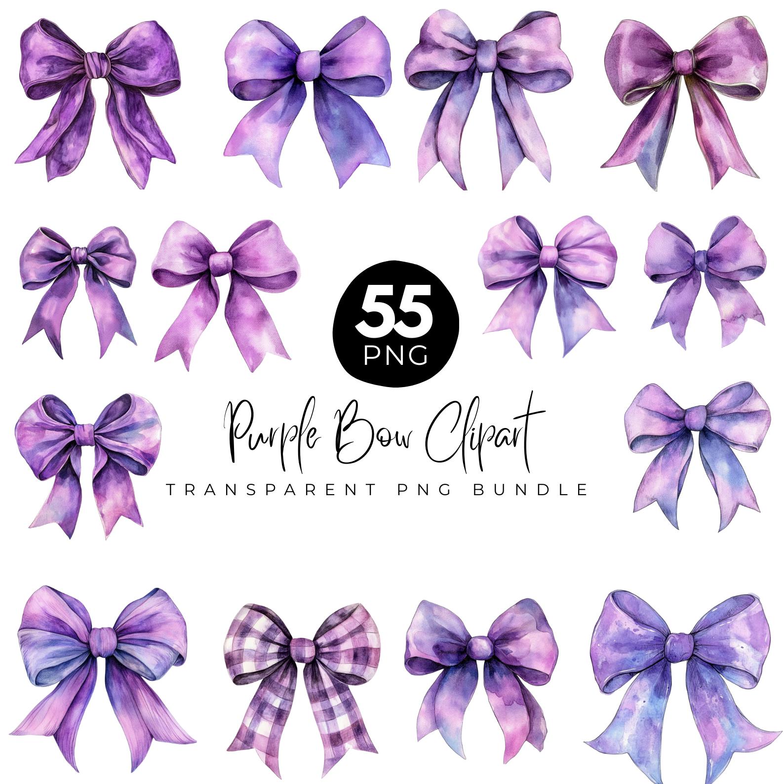 55 Watercolor Purple Bows Clipart PNG Bundle, Coquette Bow Clipart ...