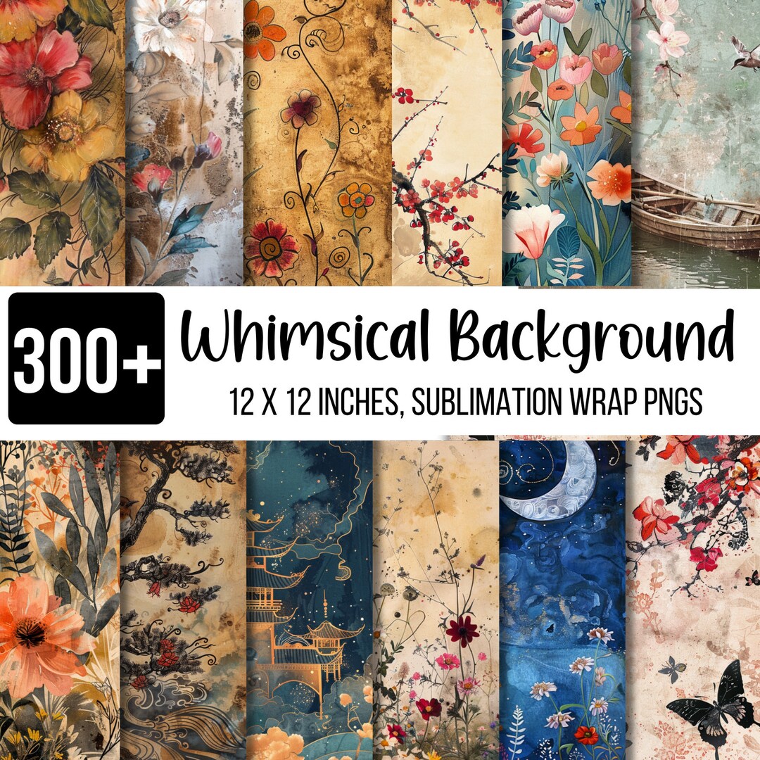 300 Whimsical & Floral Backgrounds Bundle, Watercolor Whimsy ...
