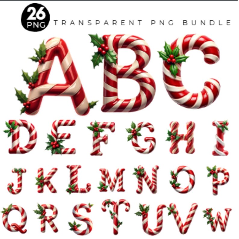 Christmas Alphabet PNG Mega Bundle, Festive Christmas Letters Clipart ...